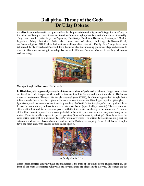 (DOC) Bali pitha or the Throne of the Gods in the Hindu temple