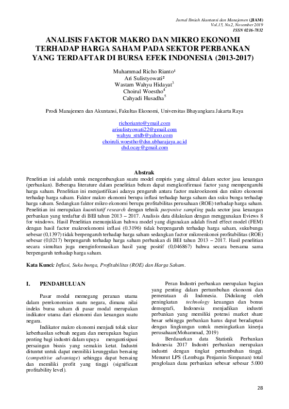 (PDF) Analisis Faktor Makro Dan Mikro Ekonomi Terhadap Harga Saham Pada Sektor Perbankan Yang ...