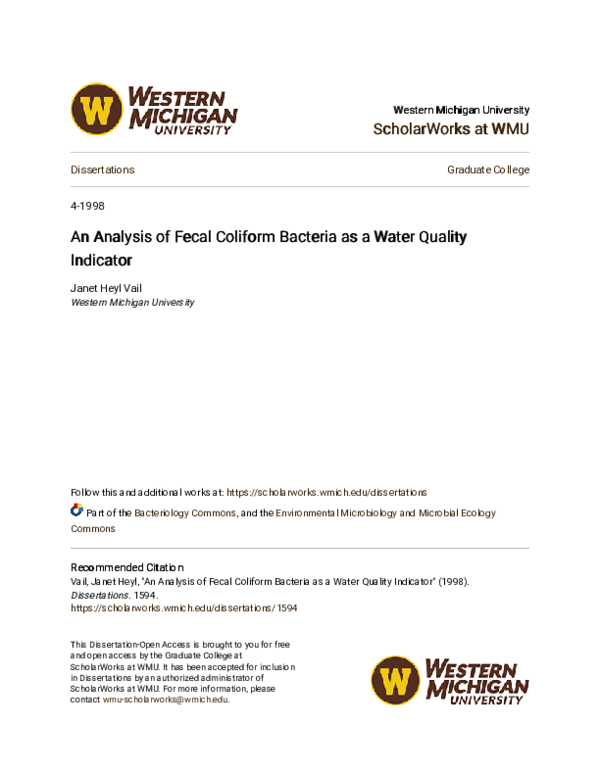 (PDF) An Analysis of Fecal Coliform Bacteria as a Water Quality Indicator | Janet Vail ...