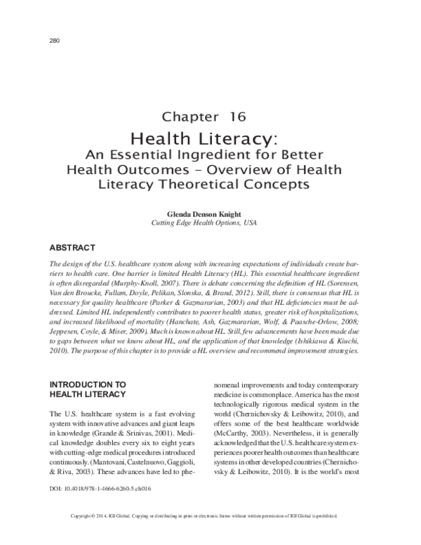 (PDF) Health Literacy: An Essential Ingredient for Better Health ...