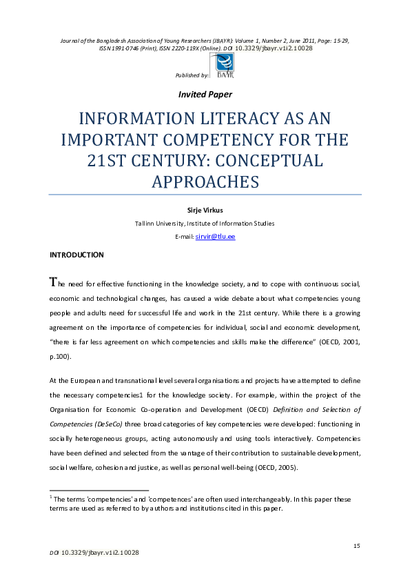 (PDF) Published by: Invited Paper INFORMATION LITERACY AS AN IMPORTANT ...