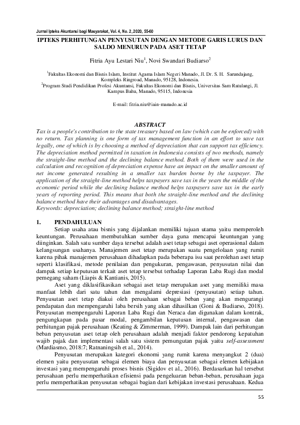 (PDF) Ipteks Perhitungan Penyusutan Dengan Metode Garis Lurus Dan Saldo ...