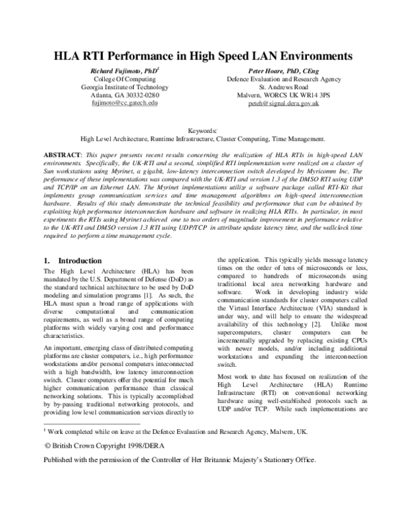 (PDF) HLA RTI Performance in High Speed LAN Environments | Richard Fujimoto - Academia.edu