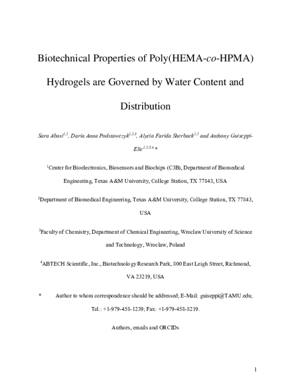 (PDF) Biotechnical Properties of Poly(HEMA-co-HPMA) Hydrogels are ...