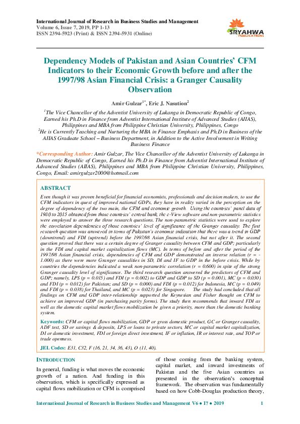 (PDF) Dependency Models of Pakistan and Asian Countries’ CFM Indicators ...