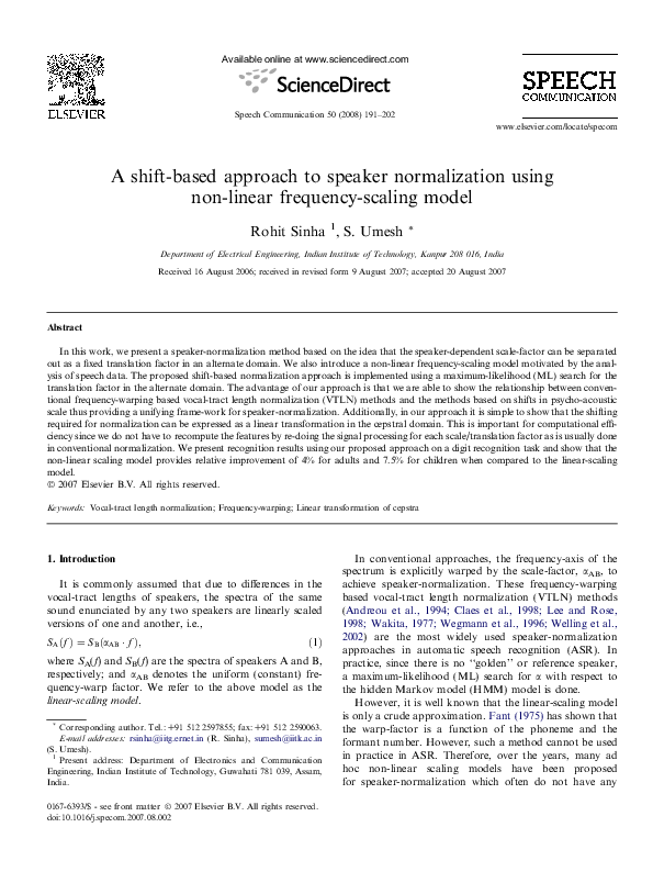 Pdf A Shift Based Approach To Speaker Normalization Using Non Linear