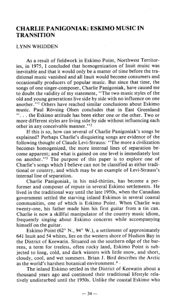(PDF) Charlie Panigoniak: Eskimo Music in Transition