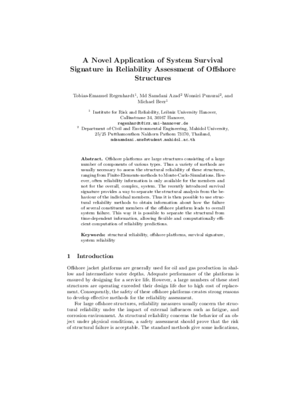 (PDF) A Novel Application of System Survival Signature in Reliability Assessment of Offshore ...