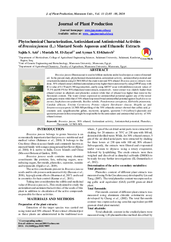 (PDF) Phytochemical Characterization, Antioxidant and Antimicrobial Activities of Brassica ...