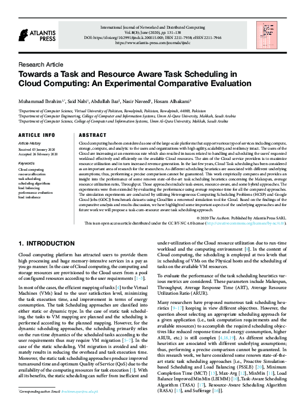 (PDF) Towards a Task and Resource Aware Task Scheduling in Cloud Computing: An Experimental ...