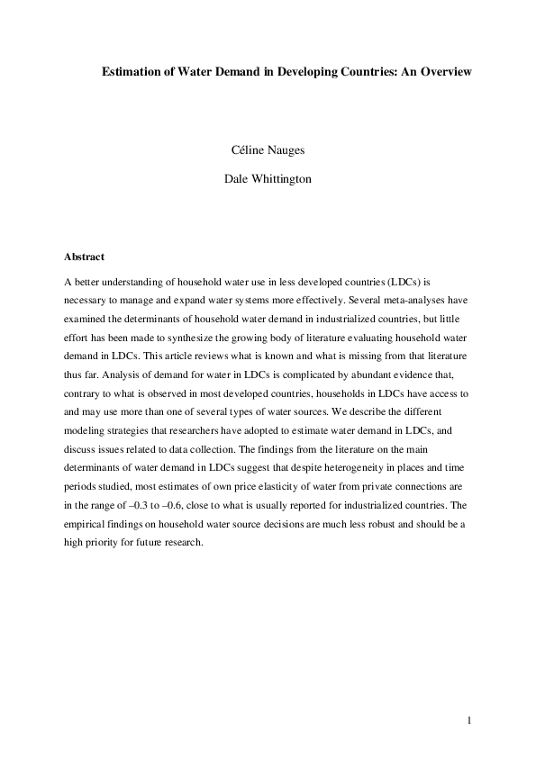 (PDF) Estimation of Water demand in developing countries: An overview ...