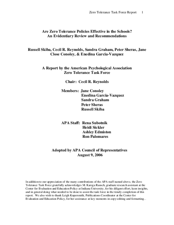 (PDF) A Report by the American Psychological Association Zero Tolerance ...