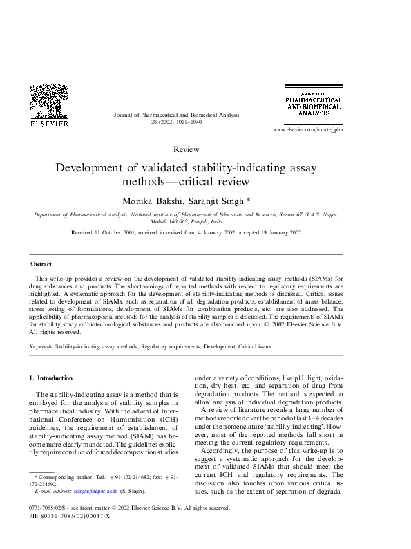 (PDF) Development of validated stability-indicating assay methods—critical review