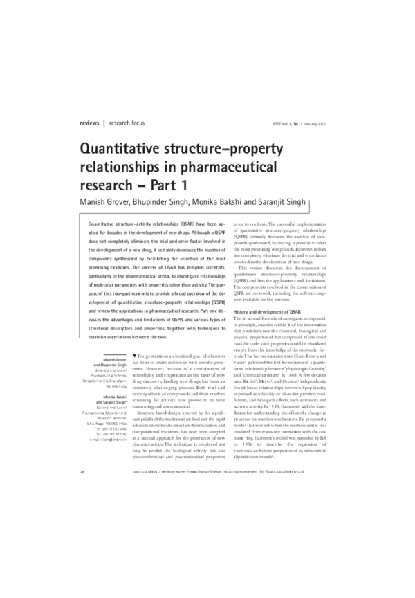 (PDF) Quantitative structure–property relationships in pharmaceutical research – Part 1
