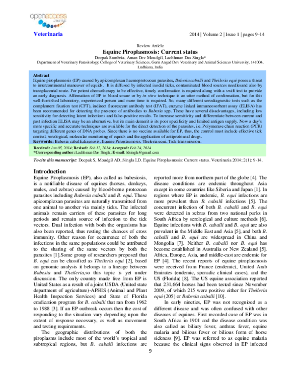 (PDF) Equine Piroplasmosis: Current status