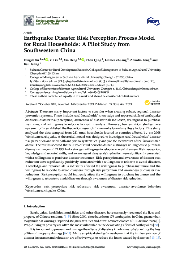 (PDF) Earthquake Disaster Risk Perception Process Model for Rural ...