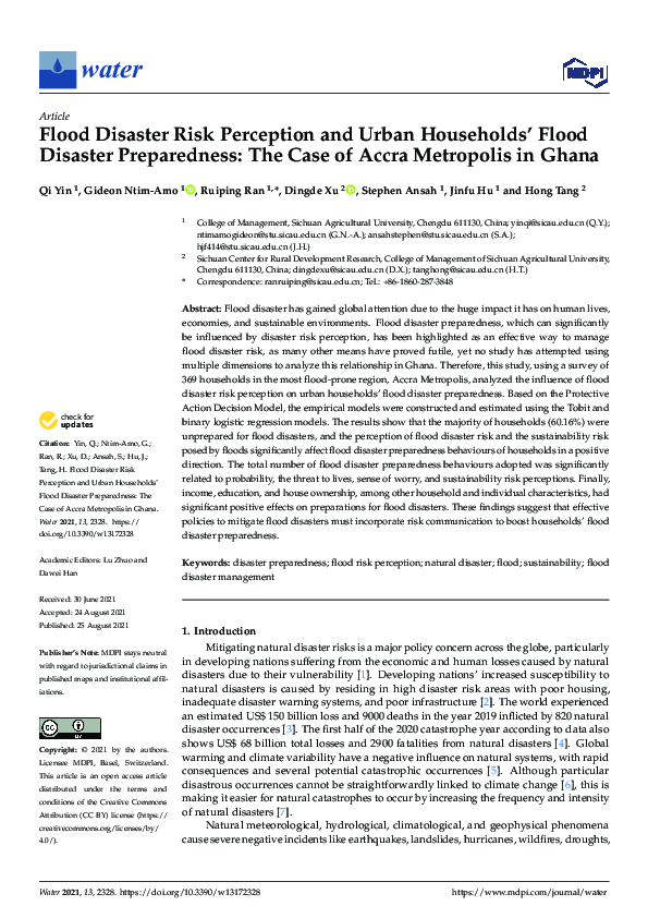 (PDF) Flood Disaster Risk Perception and Urban Households’ Flood ...