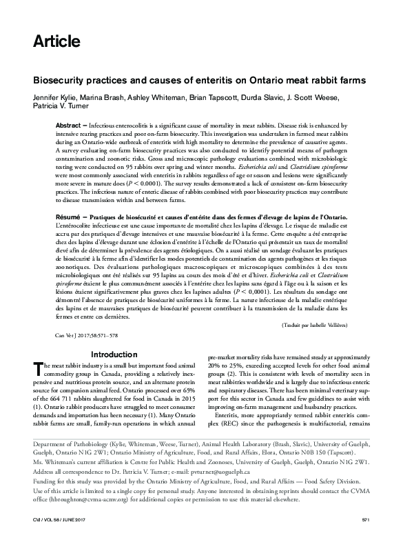 (PDF) Biosecurity practices and causes of enteritis on Ontario meat ...