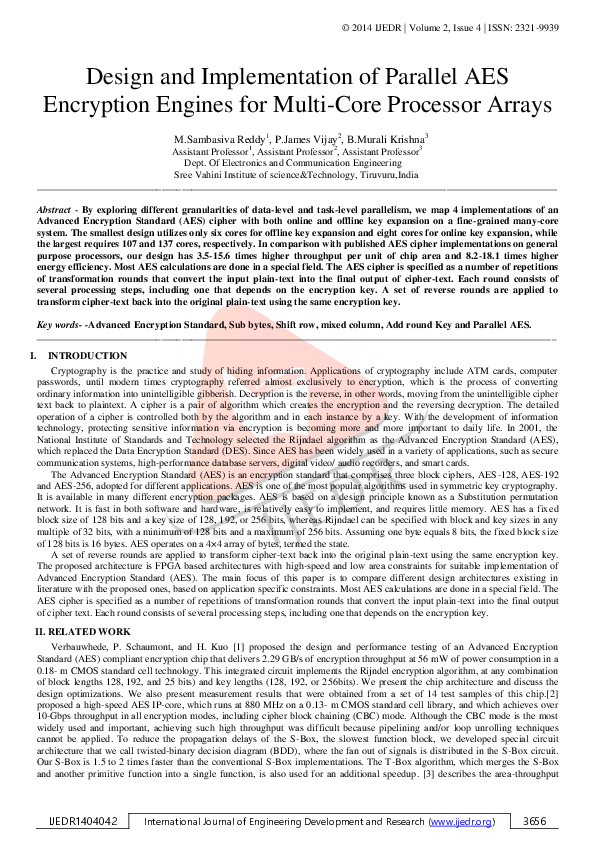 (PDF) Design and Implementation of Parallel AES Encryption Engines for Multi-Core Processor Arrays