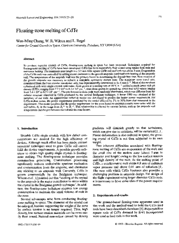 (PDF) Floating-zone melting of CdTe