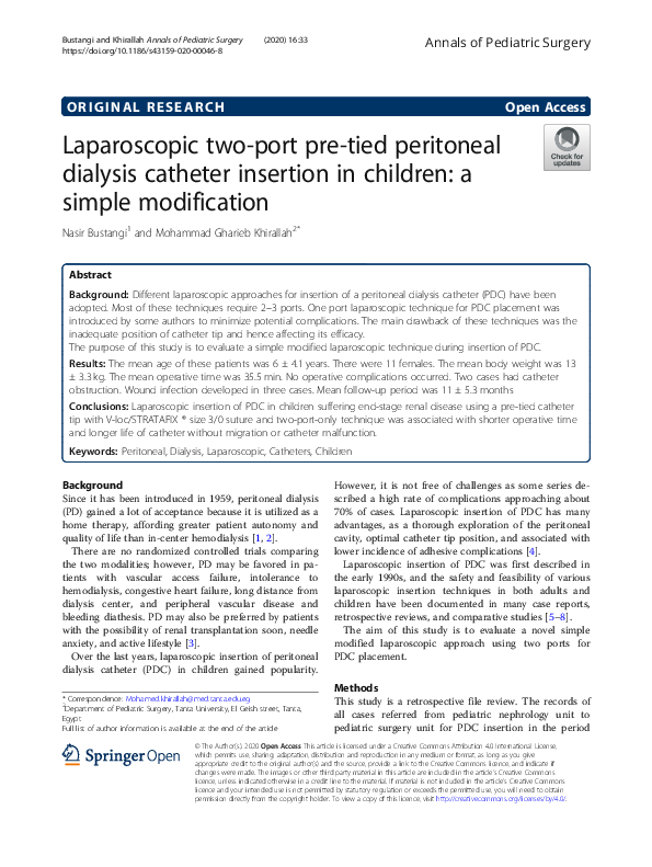 (PDF) Laparoscopic two-port pre-tied peritoneal dialysis catheter ...