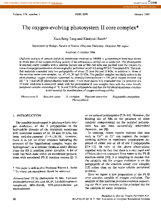 (PDF) The oxygen-evolving photosystem II core complex