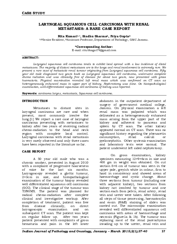 (PDF) Case Study Laryngeal Squamous Cell Carcinoma with Renal ...