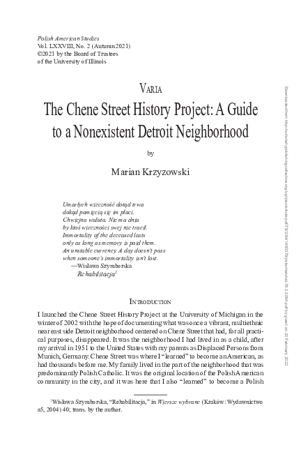 (PDF) The Chene Street History Project: A Guide to a Nonexistent ...