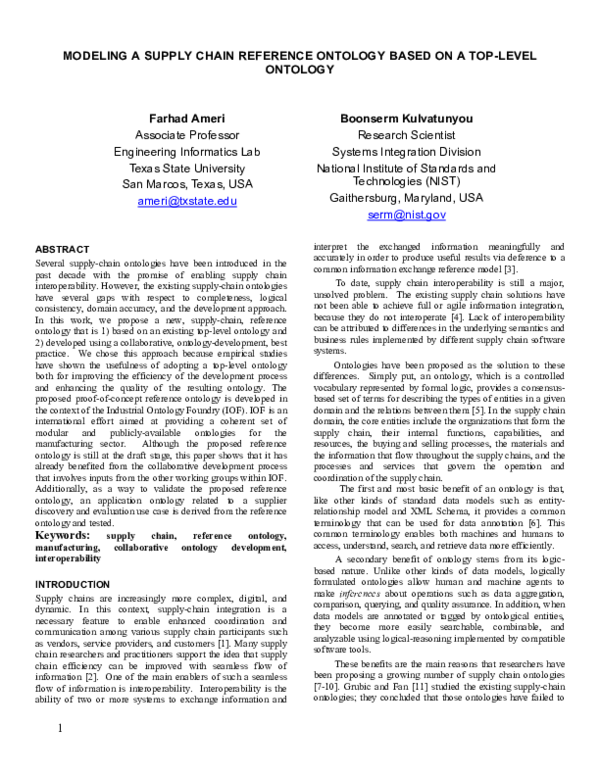 Pdf Modeling A Supply Chain Reference Ontology Based On A Top Level Ontology