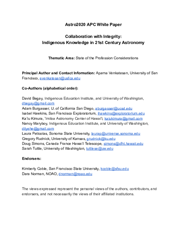 (PDF) Astro2020 APC White Paper: Collaboration with Integrity ...