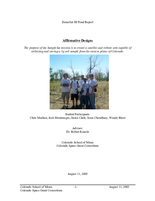(PDF) Affirmative Designs The purpose of the SampleSat mission is to ...