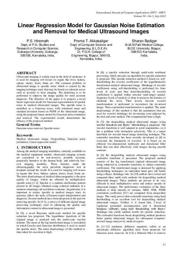(PDF) Linear Regression Model for Gaussian Noise Estimation and Removal for Medical Ultrasound ...