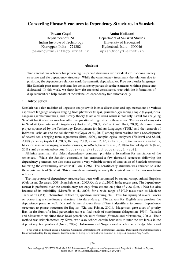 Pdf Converting Phrase Structures To Dependency Structures In Sanskrit
