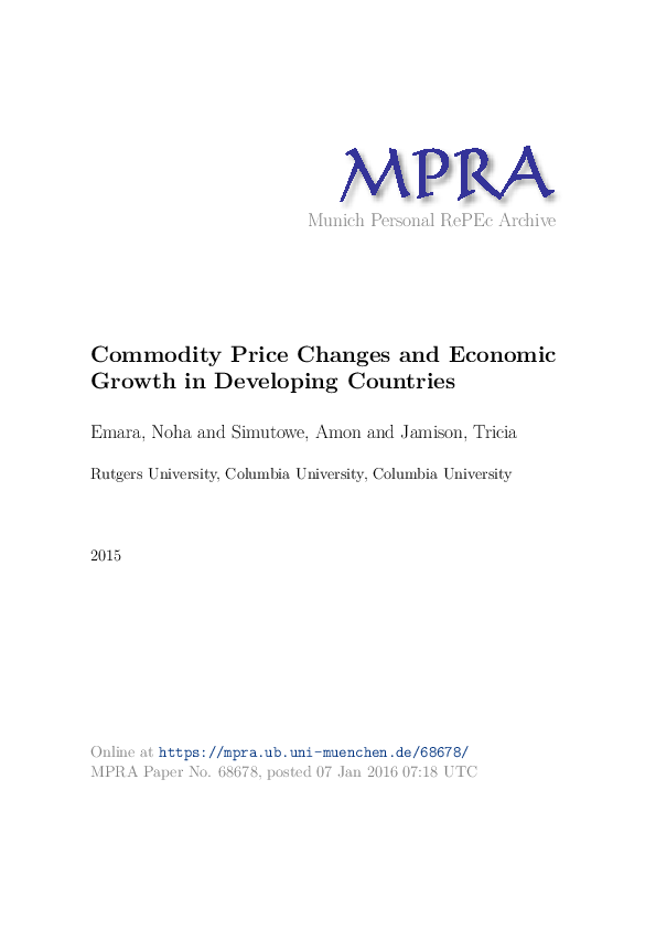 (PDF) Commodity Price Changes and Economic Growth in Developing Countries