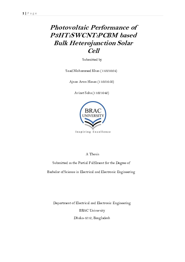 (PDF) Photovoltaic performance of P3HT: SWCNT: PCBM based bulk heterojunction solar cell