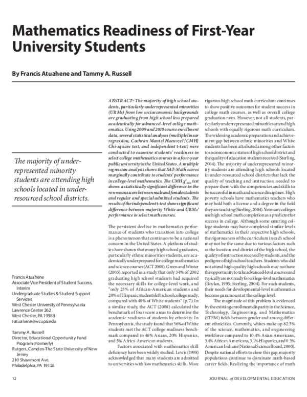 (PDF) Mathematics Readiness of First-Year University Students
