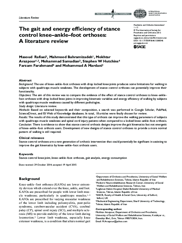 (PDF) The gait and energy efficiency of stance control knee-ankle-foot ...
