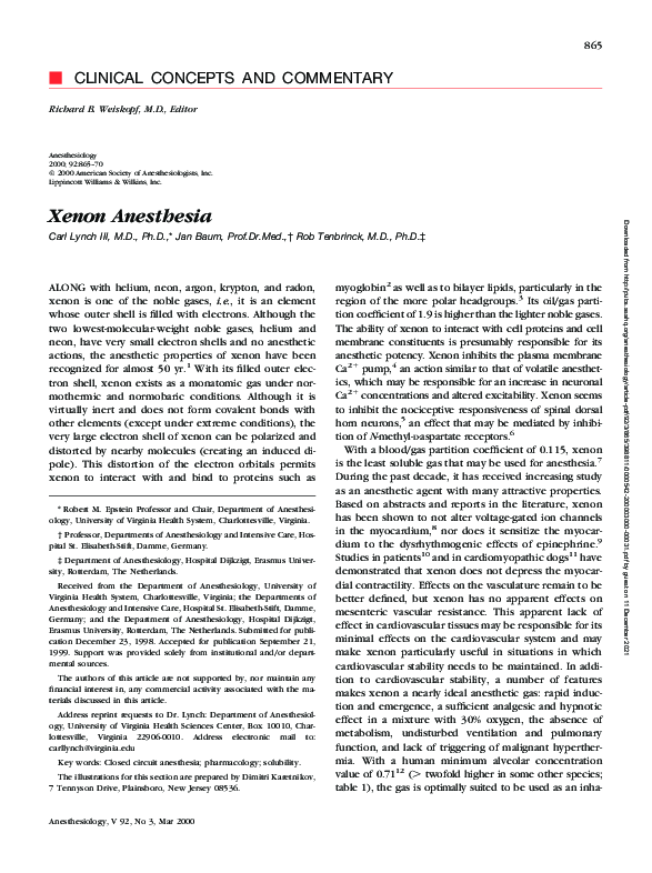 (PDF) Xenon Anesthesia