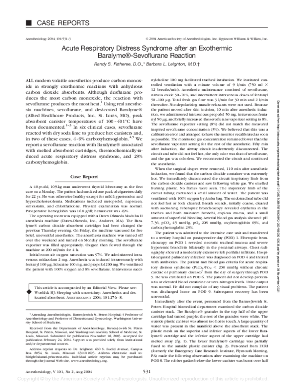 (PDF) Explosion within an Anesthesia Machine: Baralyme®, High Fresh Gas ...
