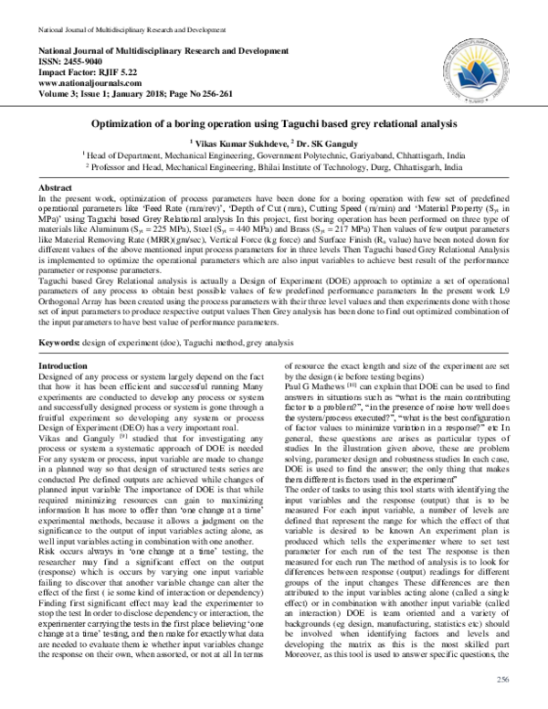 Pdf Optimization Of A Boring Operation Using Taguchi Based Grey