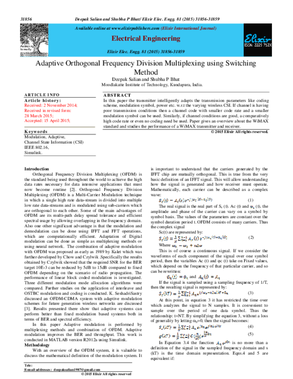 (PDF) Adaptive Orthogonal Frequency Division Multiplexing using Switching Method