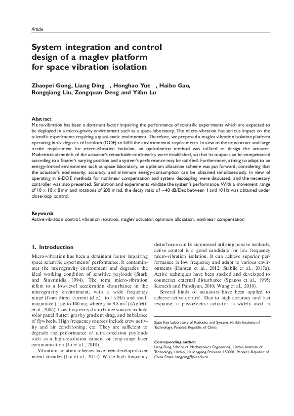 (PDF) System integration and control design of a maglev platform for space vibration isolation
