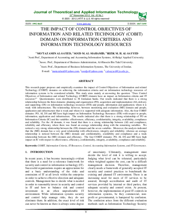 (PDF) The Impact of Control Objectives of Information and Related ...