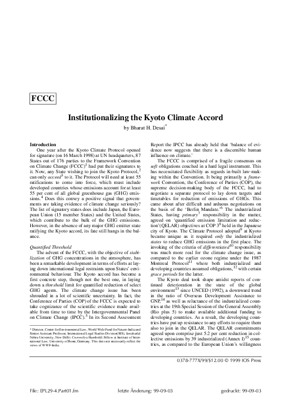 (PDF) Institutionalizing the Kyoto Climate Accord