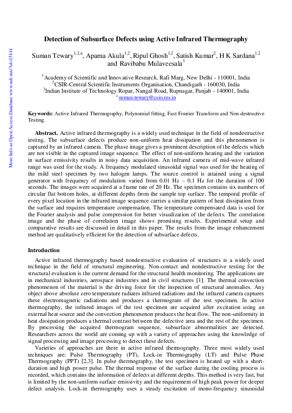 Pdf Detection Of Subsurface Defects Using Active Infrared Thermography