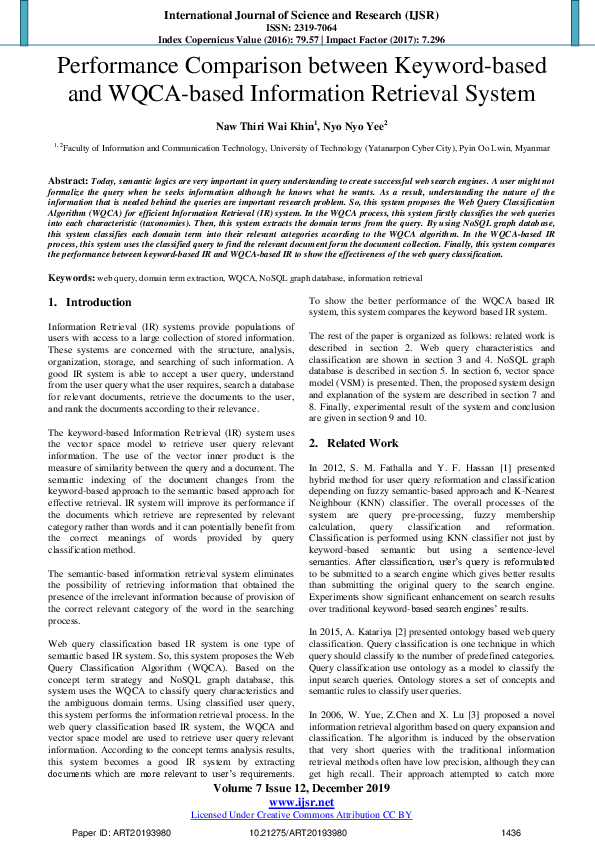 Pdf Performance Comparison Between Keyword Based And Wqca Based Information Retrieval System