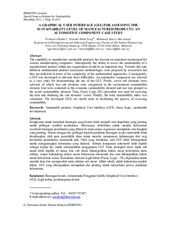 (PDF) A Graphical User Interface (GUI) for assessing the sustainability ...