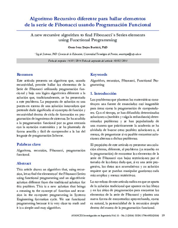 (PDF) Algoritmo Recursivo diferente para hallar elementos de la serie ...