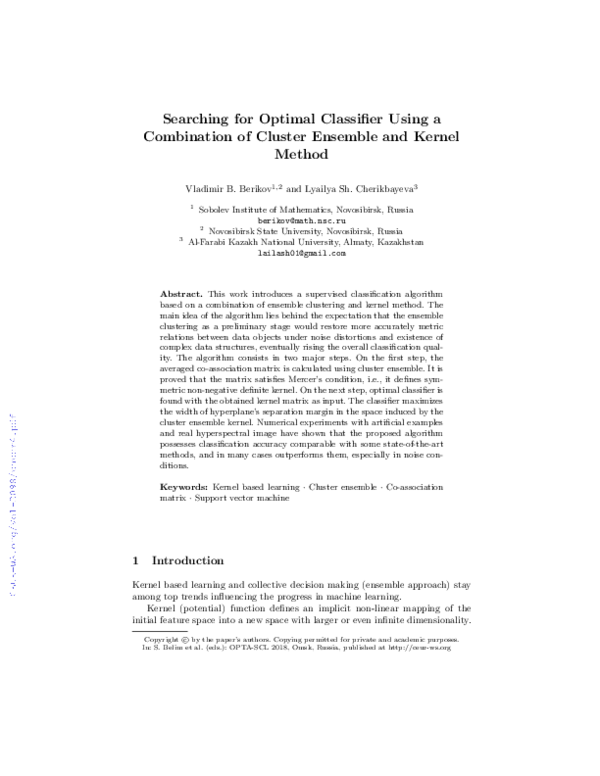 (PDF) Searching for Optimal Classifier Using a Combination of Cluster Ensemble and Kernel Method