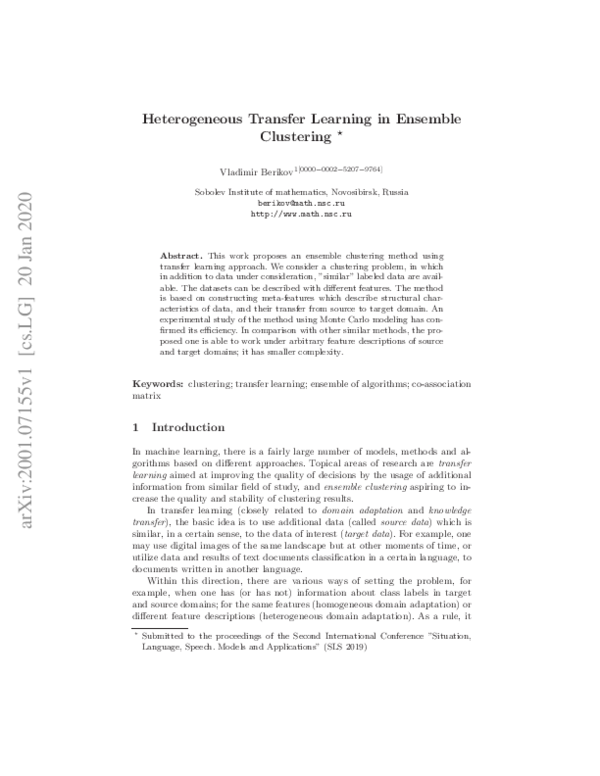(PDF) Heterogeneous Transfer Learning in Ensemble Clustering